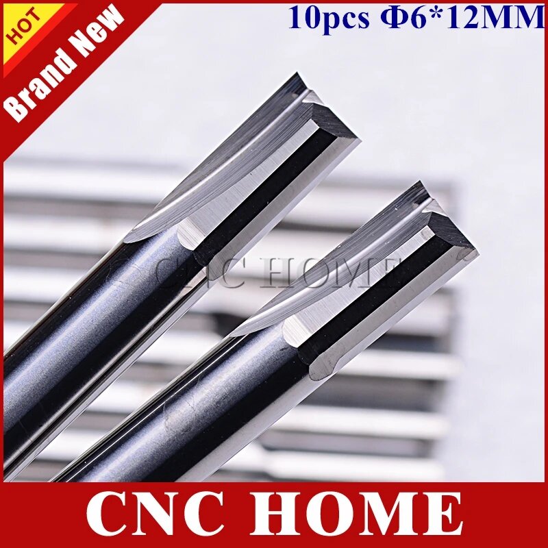 10 шт. 6*12 мм, прямая торцевая фреза по дереву, твердосплавная фреза с ЧПУ, две прямые флейты, фрезы с ЧПУ, пенопластовые фрезы