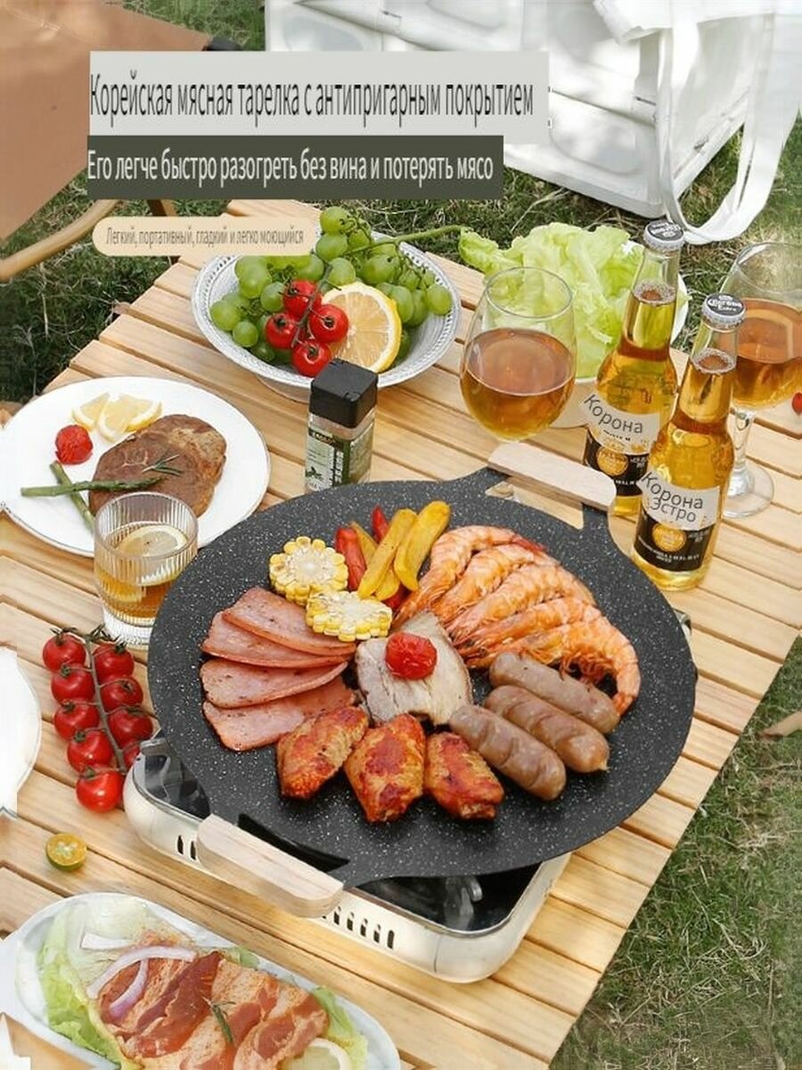 Корейский Гриль-барбекю, Круглый Гриль с Антипригарным покрытием, Тарелка Для Барбекю, Может Использоваться Как Дома, Так И На Улице, Принадлежности Для Домашней Кухни