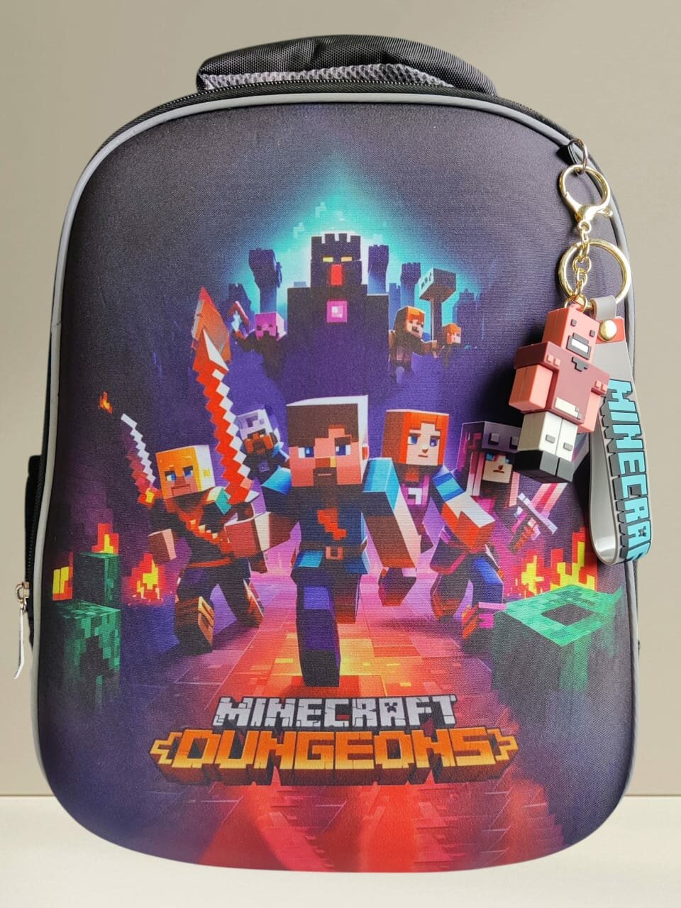 Рюкзак Майнкрафт с брелоком и грудной стяжка. Ортопедическая спинка