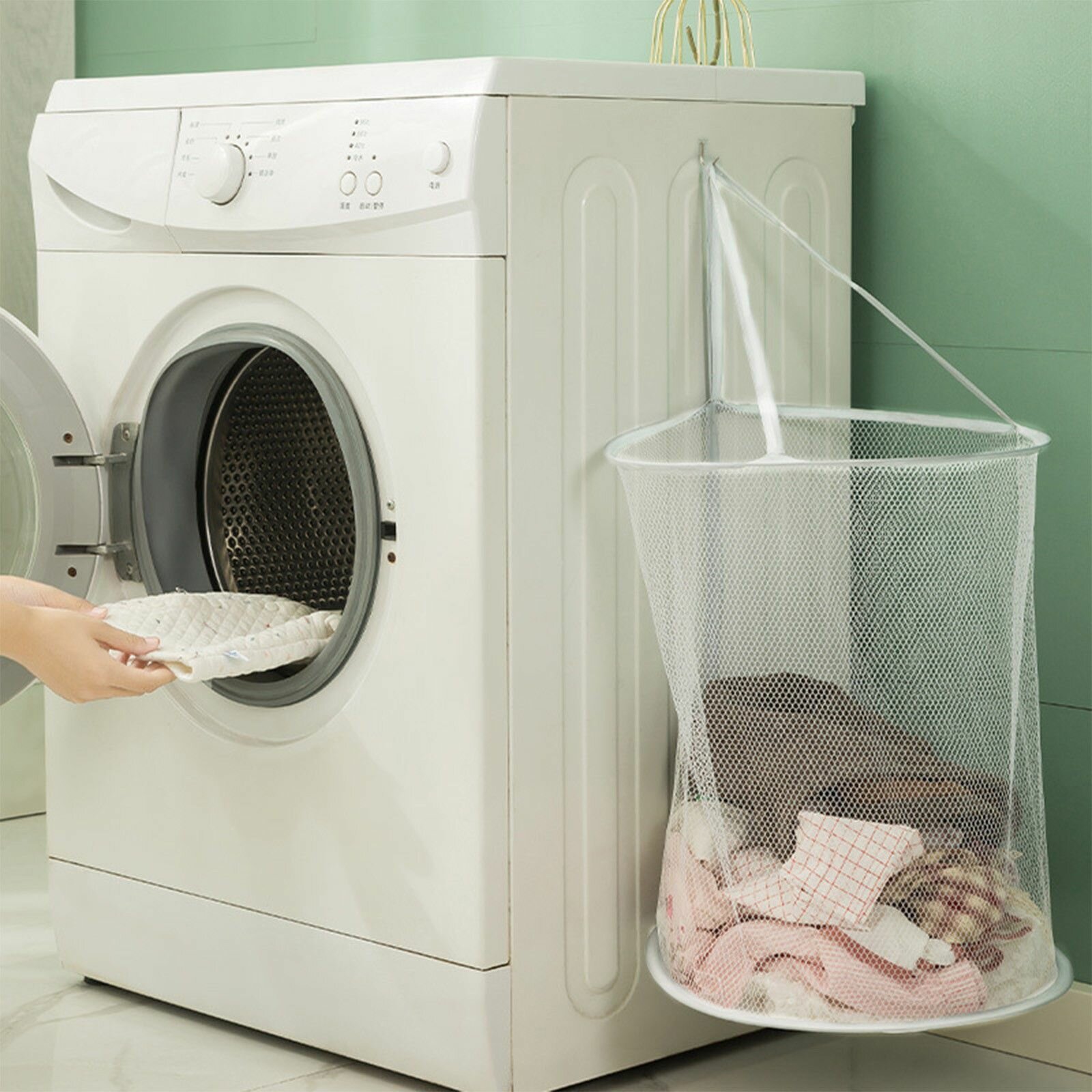 Сетчатая складная корзина для белья с ручкой
