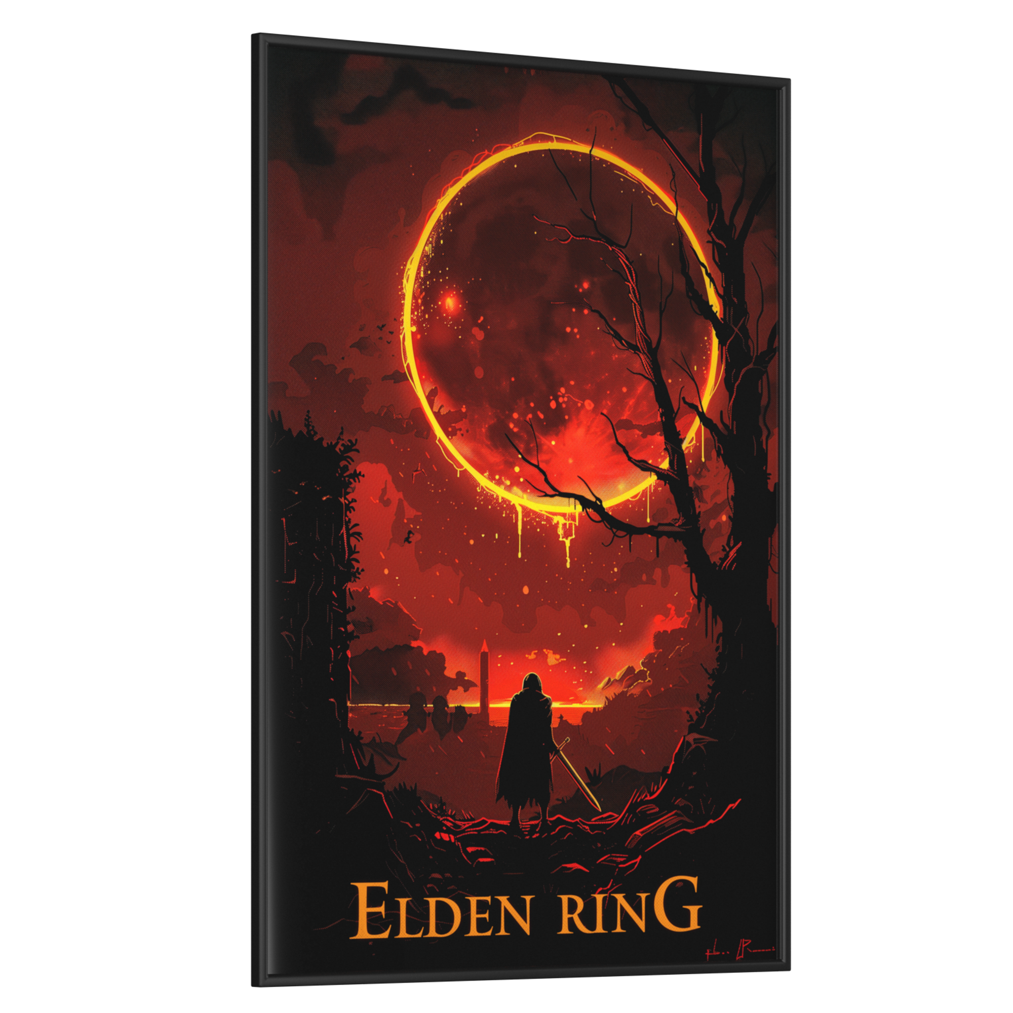 Постер в рамке на стену DigitalRazor Elden Ring Edition Pixel Red 430x600mm, красный, желтый — фото 1