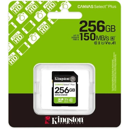Карта памяти Kingston SDXC 256Gb Canvas Select Plus Gen3 UHS-I U1 V10 150 Mb/s