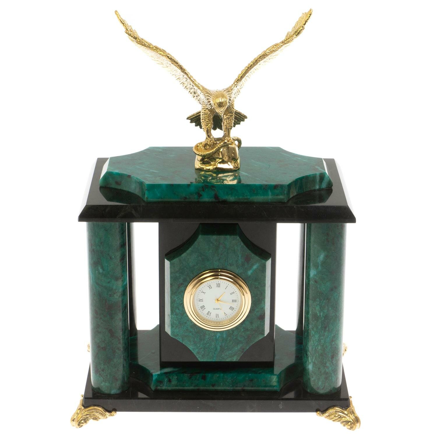 Настольные часы "Орел" бронза змеевик