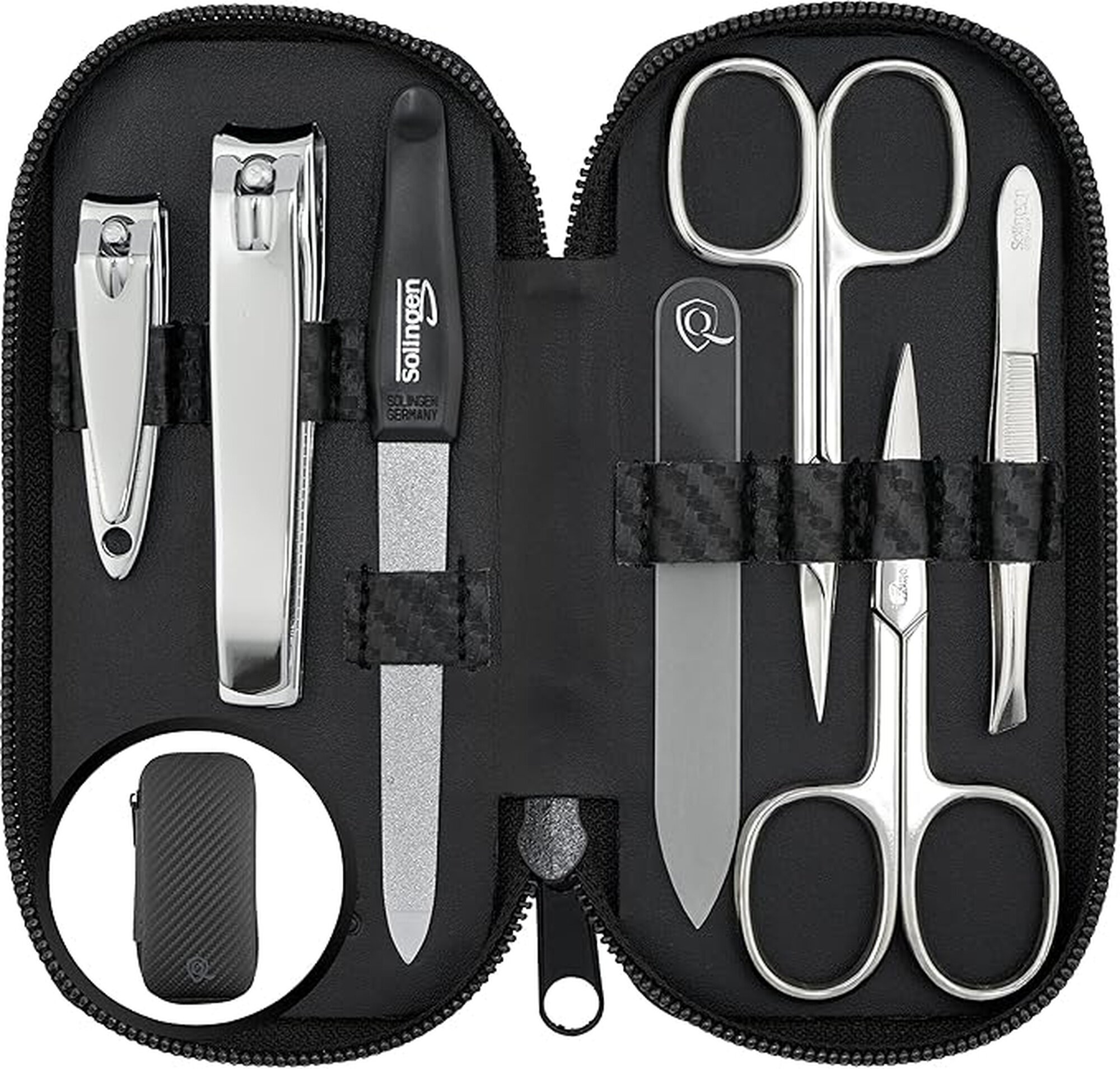 Набор маникюрный Solingen MarQus, 7 элементов, в футляре, нержавеющая сталь, черно-серый