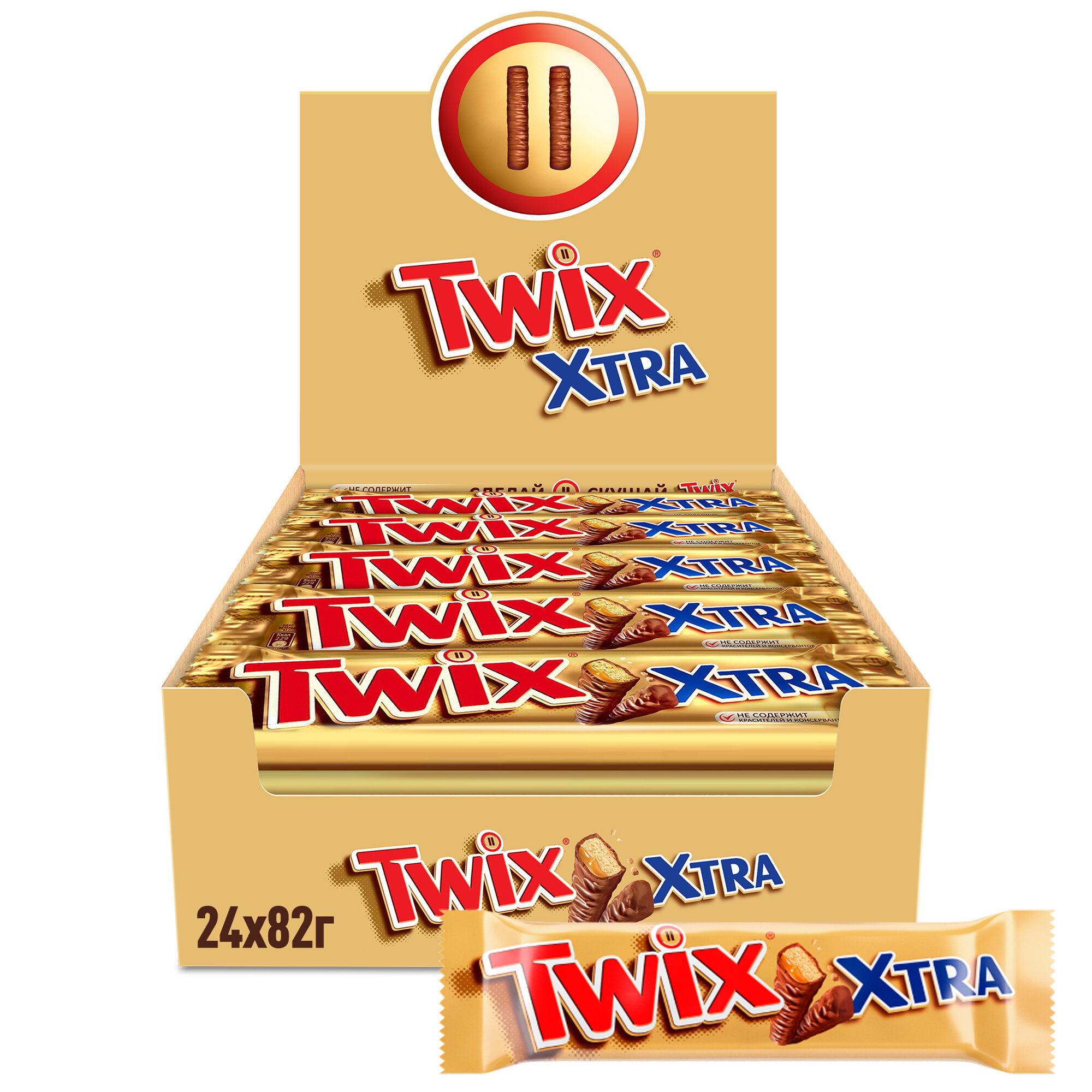 Шоколадные батончики Twix Xtra, печенье с карамелью в молочном шоколаде, набор батончиков, 24 шт по 82 г