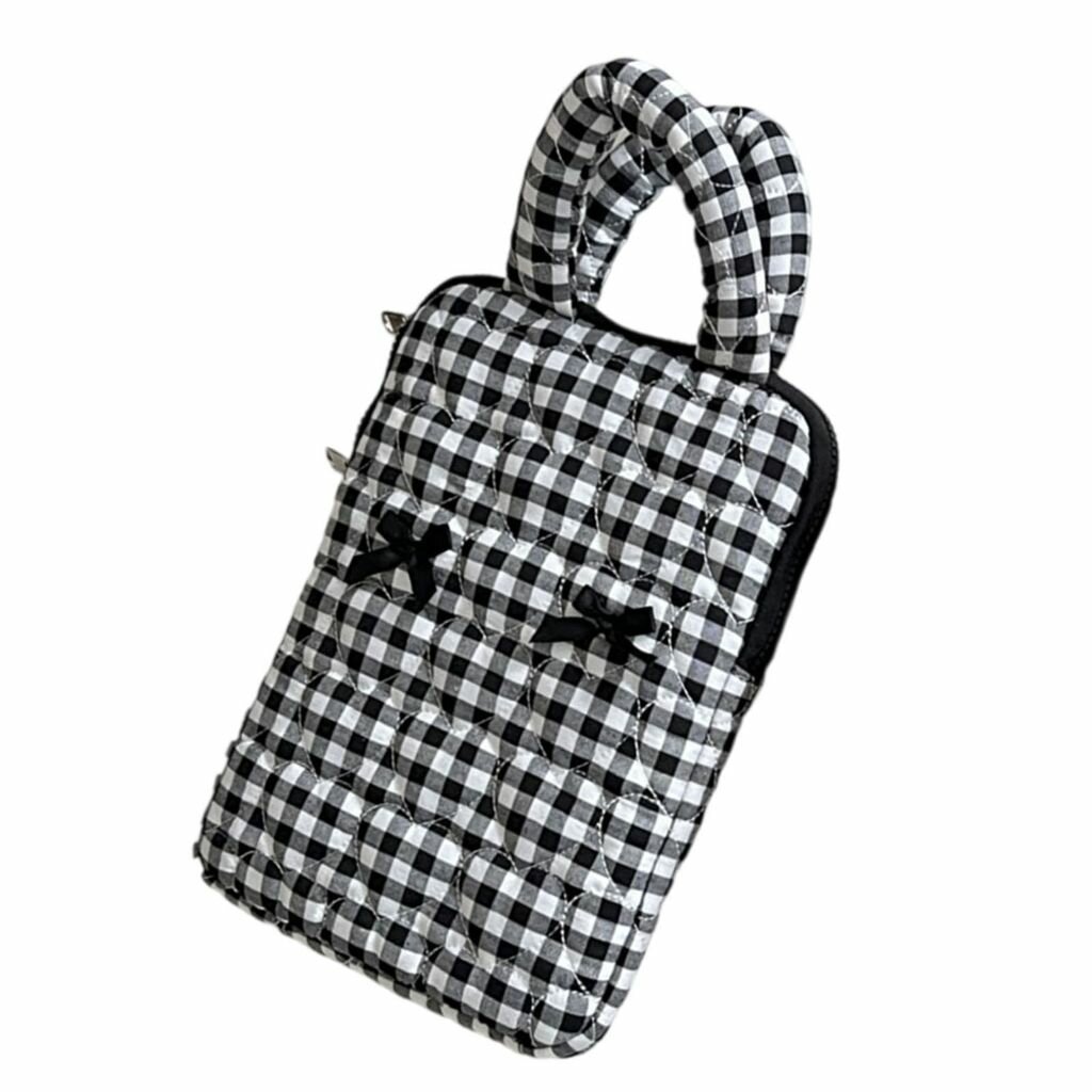 Сумка для хранения планшетов ipad пригородных поездок в клетку с бантом-черный-11 дюймов