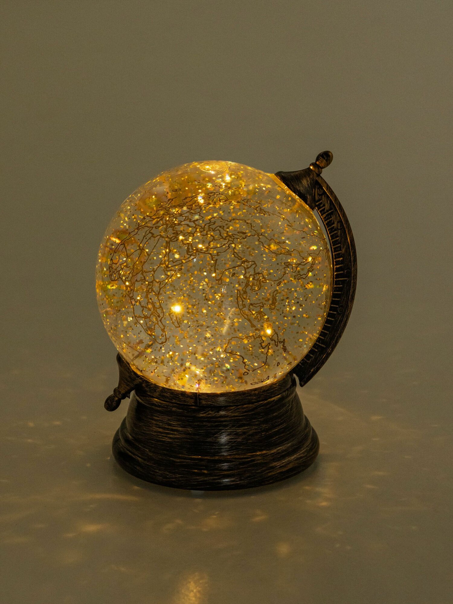 Снежный фонарь, 14x16 см, с подсветкой, пластик, золотистый, Глобус, Golden style