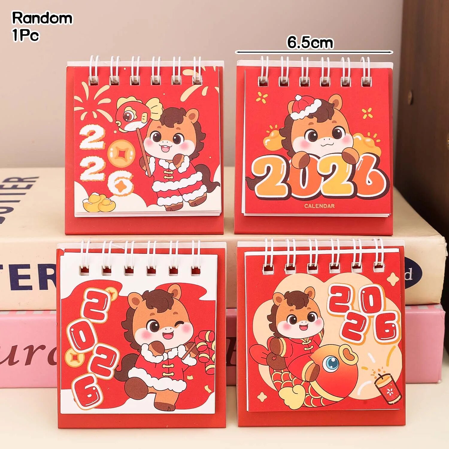 Мини настольный календарь 2026 Красный, Style D-Random 1PCS