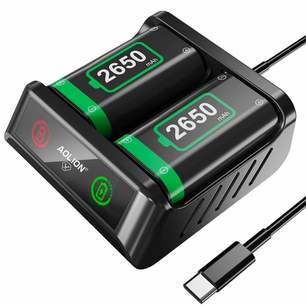 Аккумуляторы для геймпада Xbox Series X/S и One 2650 mAh (2 шт) с зарядным кабелем, док-станцией.