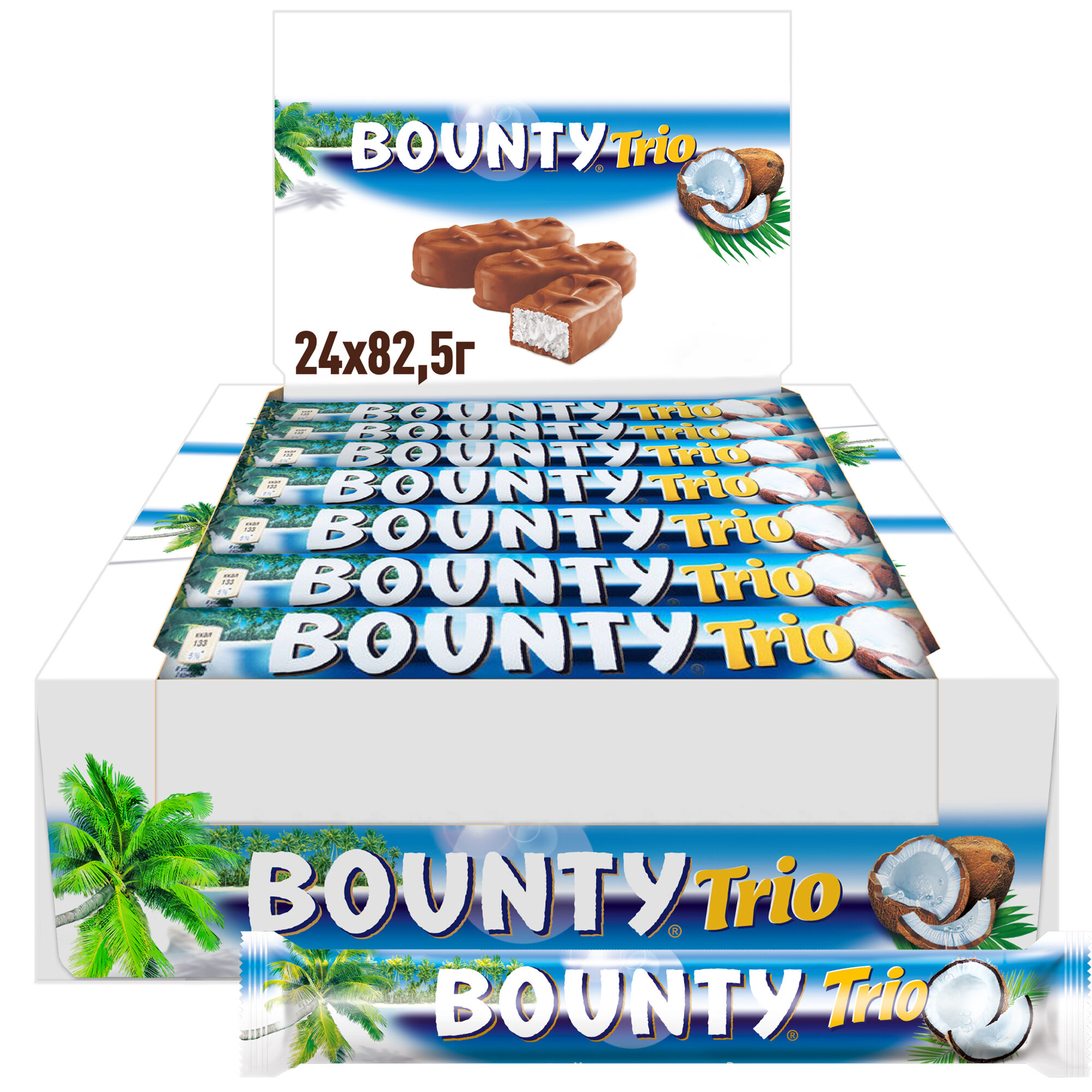 Шоколадные батончики Bounty, кокос в молочном шоколаде, набор батончиков, 24 шт по 82,5 г