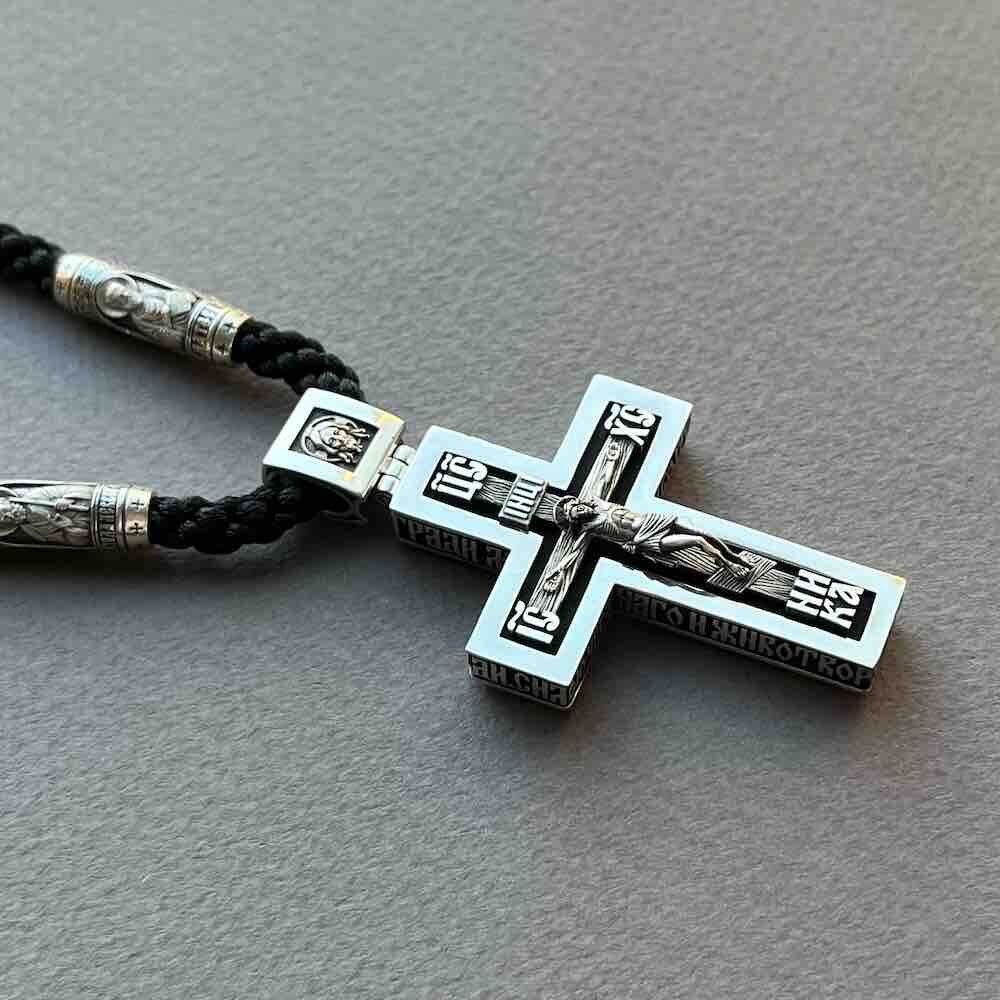 Крестик, серебро, 925 проба, чернение, дерево