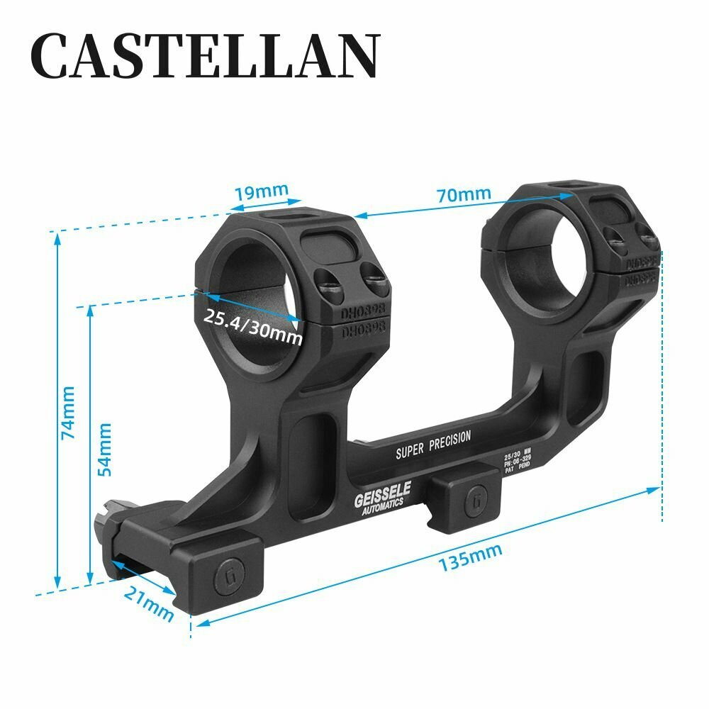 Кронштейн для крепления оптического прицела, на планку вивер, D 25-30мм, высота 21мм, облегченный Чёрный