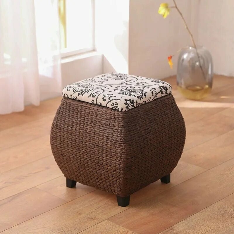 Пуф-банкетка с плетением и крышкой, для прихожей, с местом для хранения, Пуф с хранением