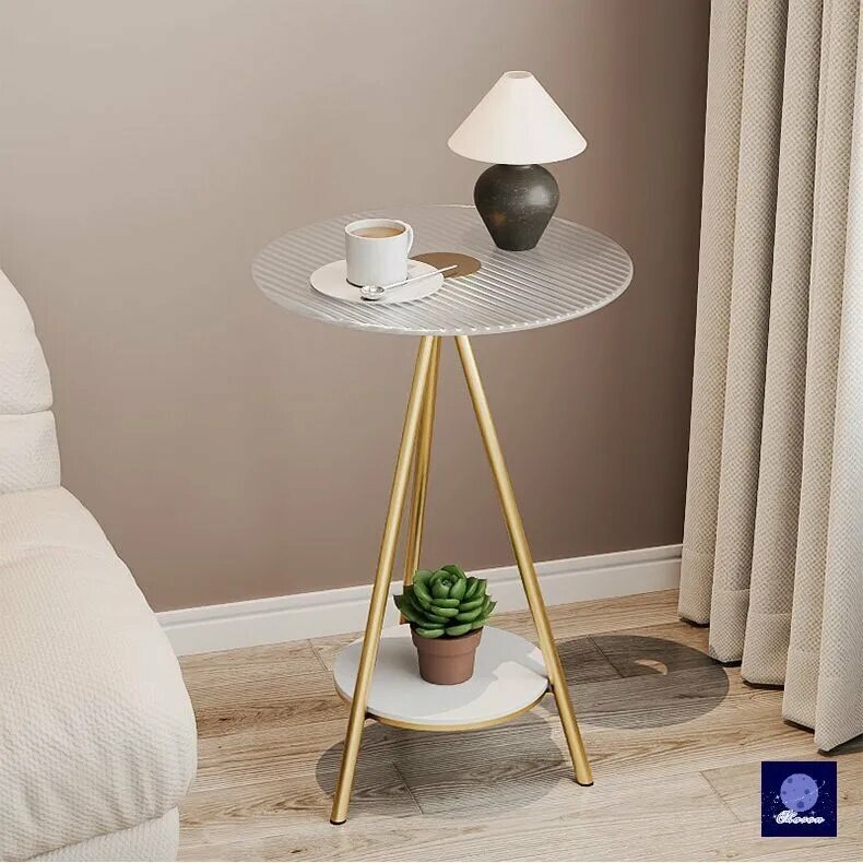 МиниМаленький круглый столЖурнальный стол, 40х40х59 см，Двухэтажный，Золотая нога