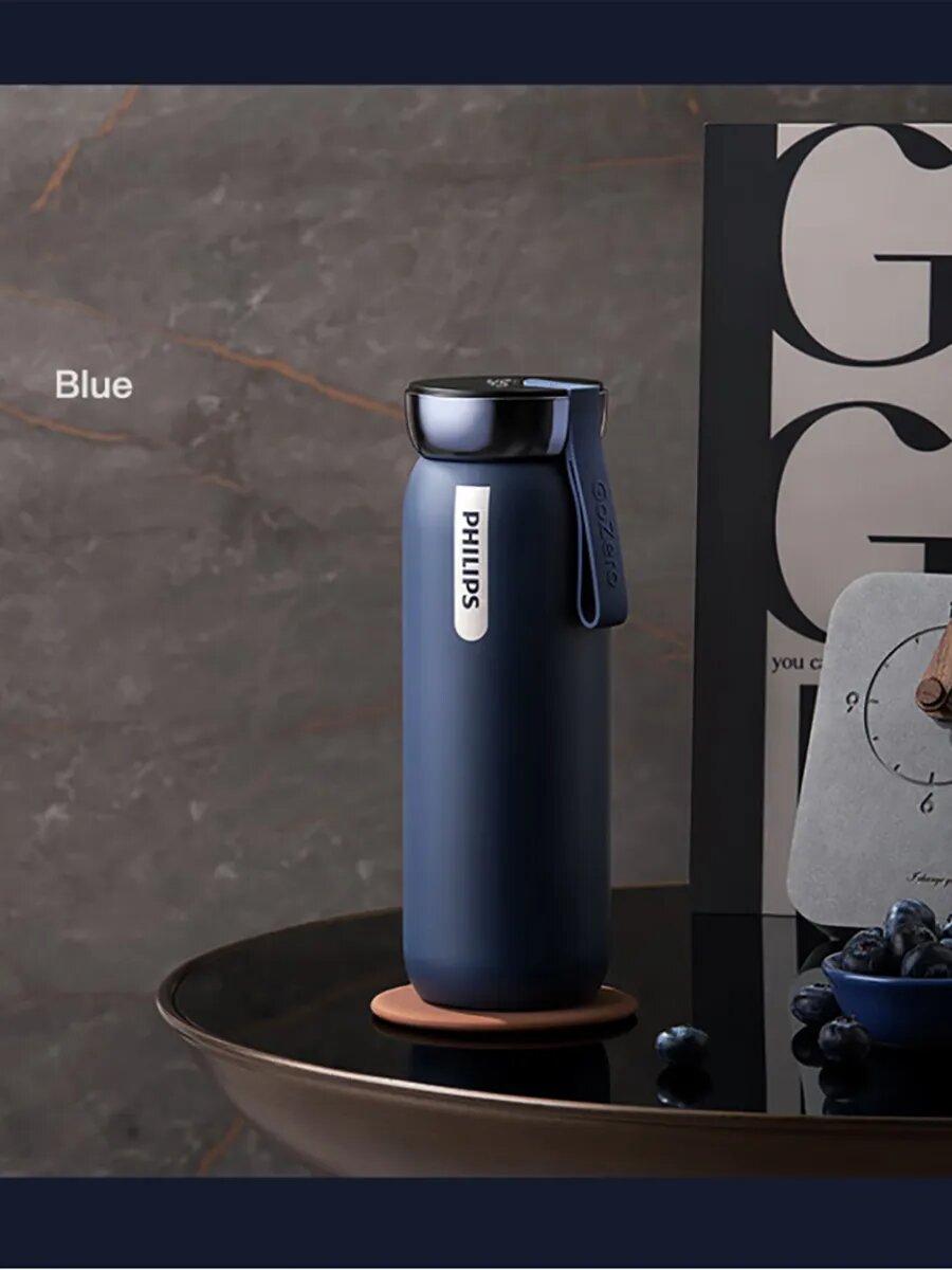 Термокружка Philips GoZero AWP2775, с температурным индикатором, нержавеющая сталь, 460мл, синий