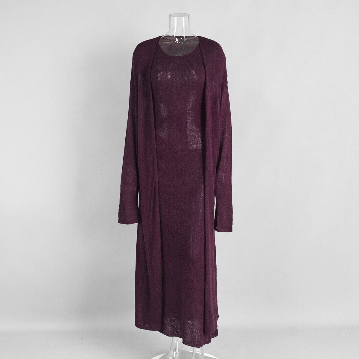 Платье-кардиган женский костюм 2025 осень вязаный кардиган платье без рукавов женский костюм-двойка