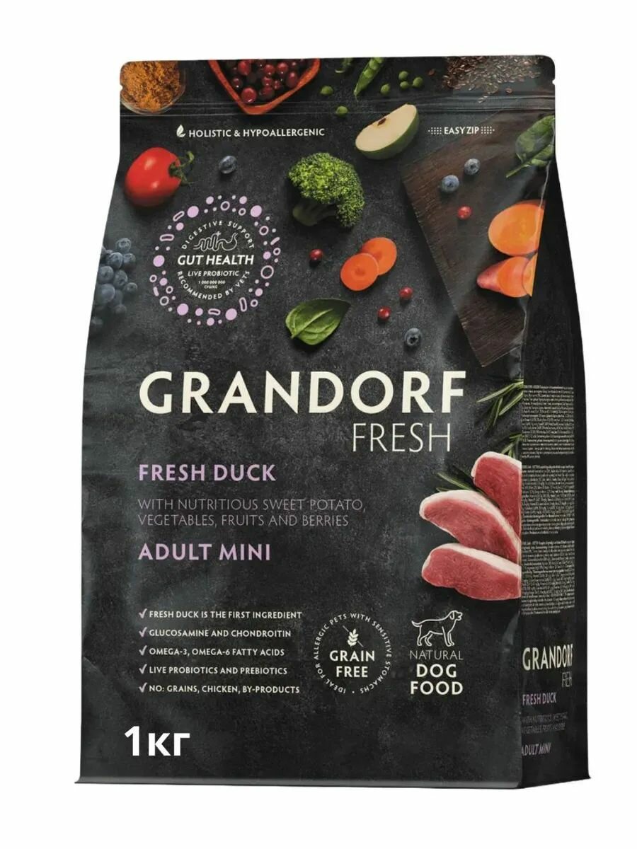 Корм сухой Grandorf Fresh для собак мелких пород Утка с бататом при аллергии 1кг