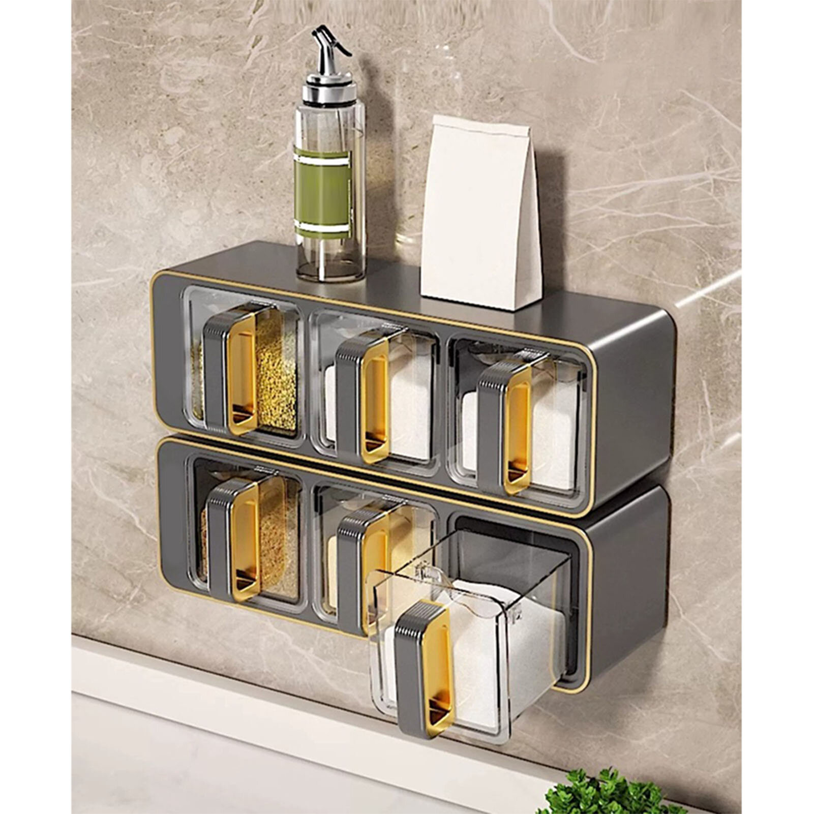 Кухонная коробка для приправ, 3 решетки, настенная банка для приправ, контейнер для специй с ложками для сахара, соли, перца