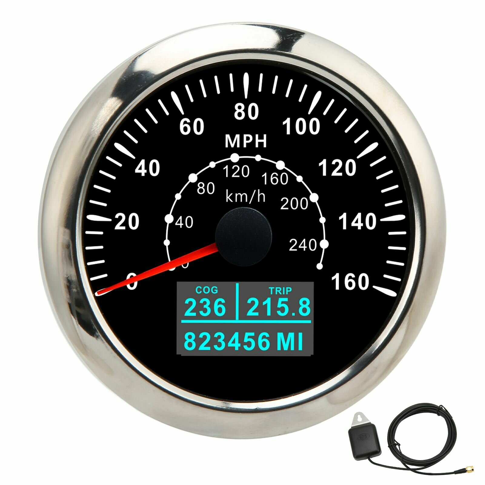 GPS спидометр 85мм 0-160mph IP67 (чёрный)