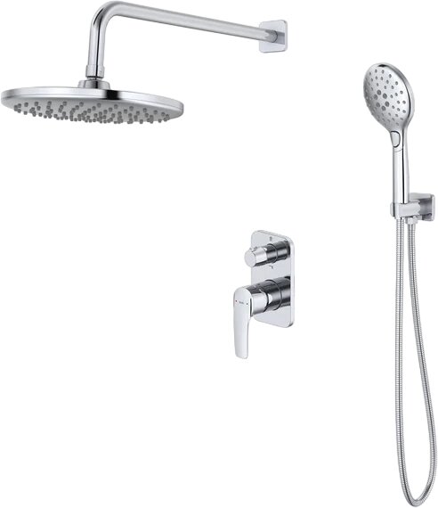 Душевой комплект IDDIS Ray RAYSB02i67 5 в 1, встраиваемый, с внутренней частью в комплекте, со смесителем, с тропическим душем, латунный, хром, глянцевый, душевая система