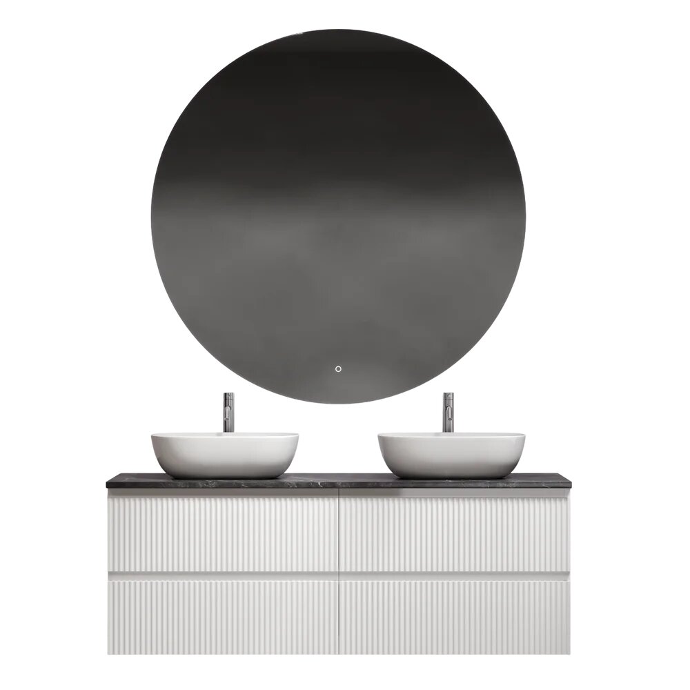Мебель для ванной комнаты Sancos Сноб Р (Snob R) 140 белая (bianco), столешница черный мрамор TT140A1X, раковина CN6009