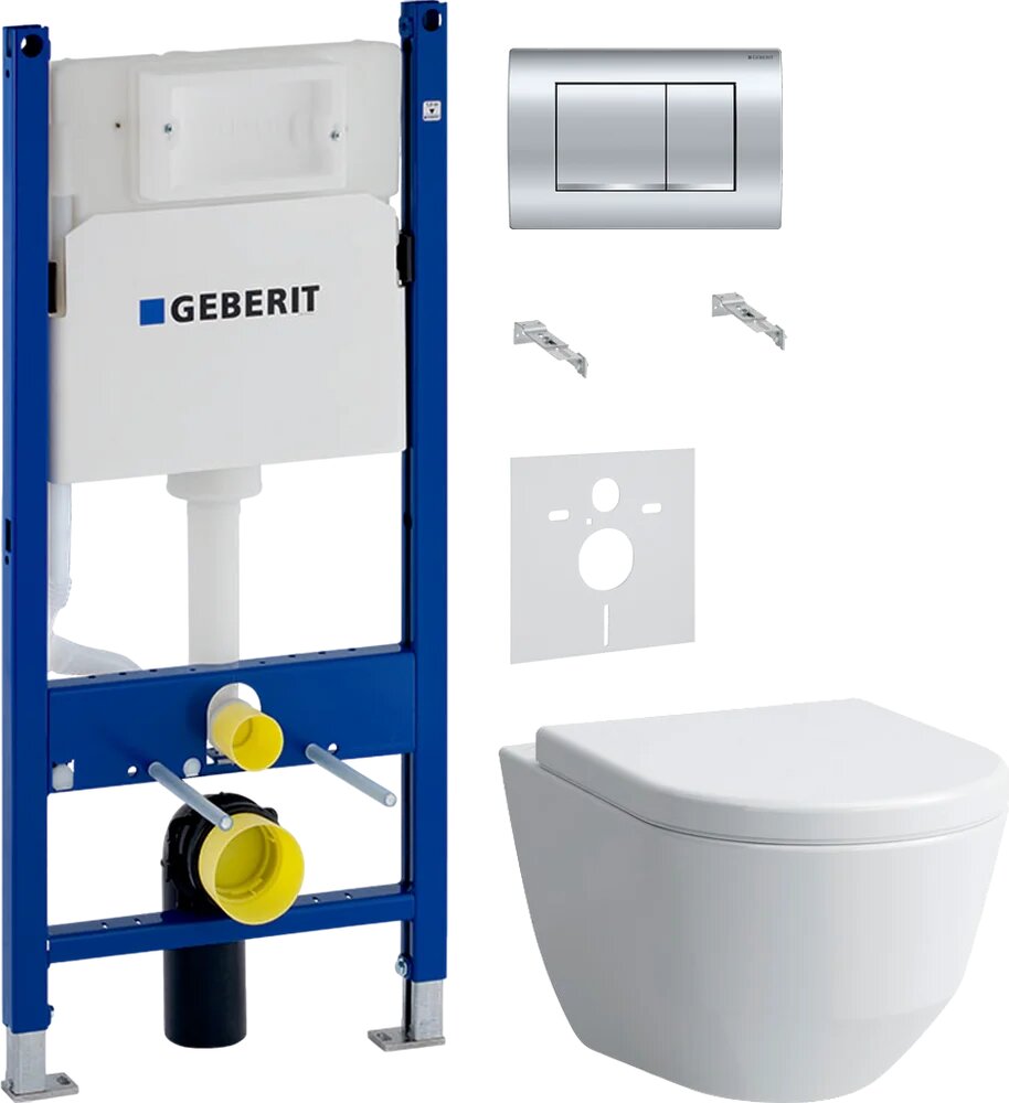 Комплект Унитаз подвесной Laufen Pro Rimless без ободка / Крышка с микролифтом / Инсталляция Geberit Duofix Delta 458.163.21.1 с кнопкой смыва хром, Шумоизоляция