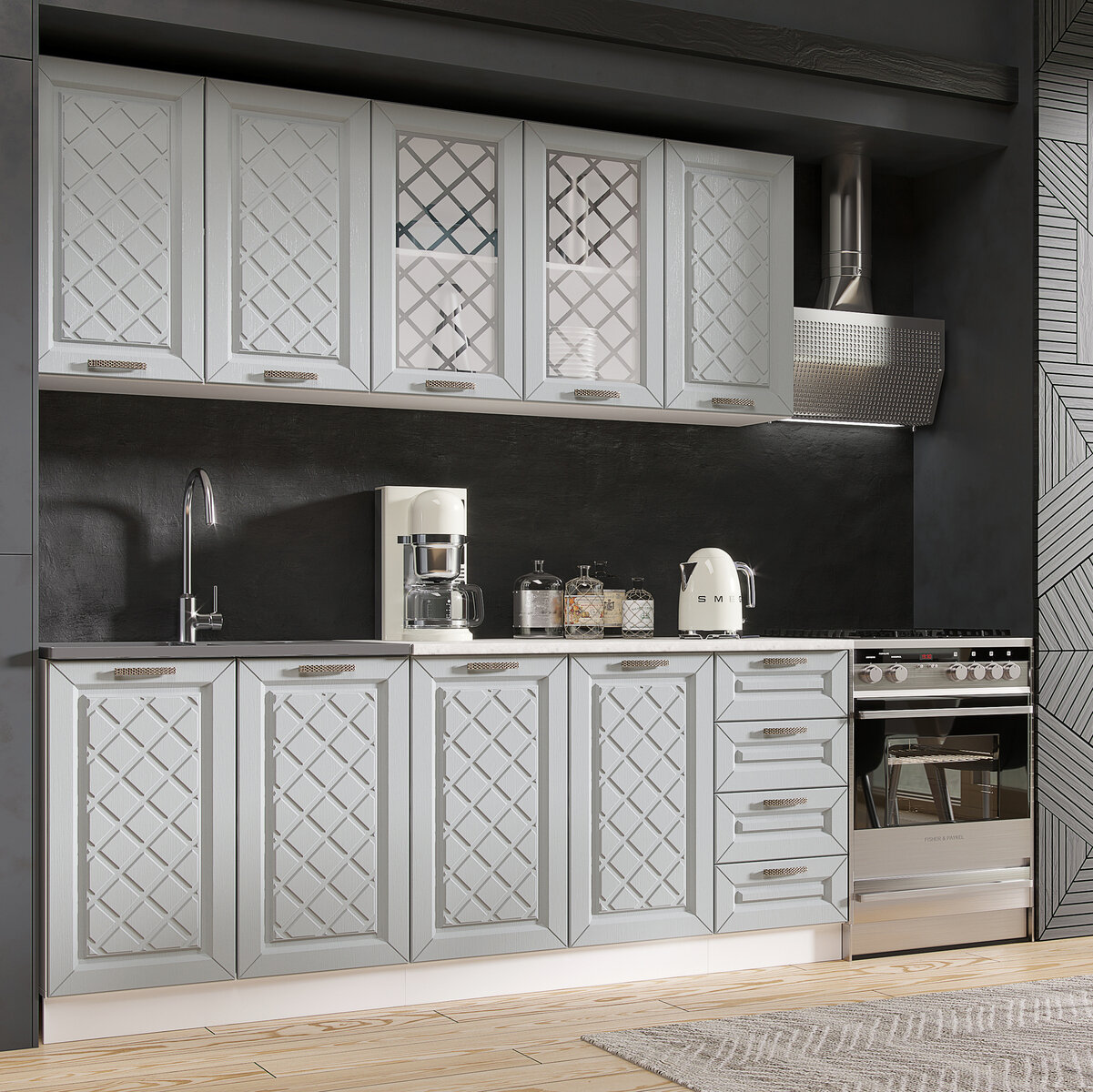 Кухонный гарнитур, кухня, готовый комплект Агава 2 м Антрацит со столешницей под врезную мойку