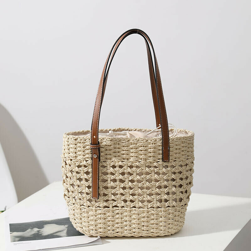 Женская плетеная сумка в стиле бохо, летняя пляжная сумка-тоут из соломы, круглая сумка из ротанга через плечо, легкая, прочная, стильная