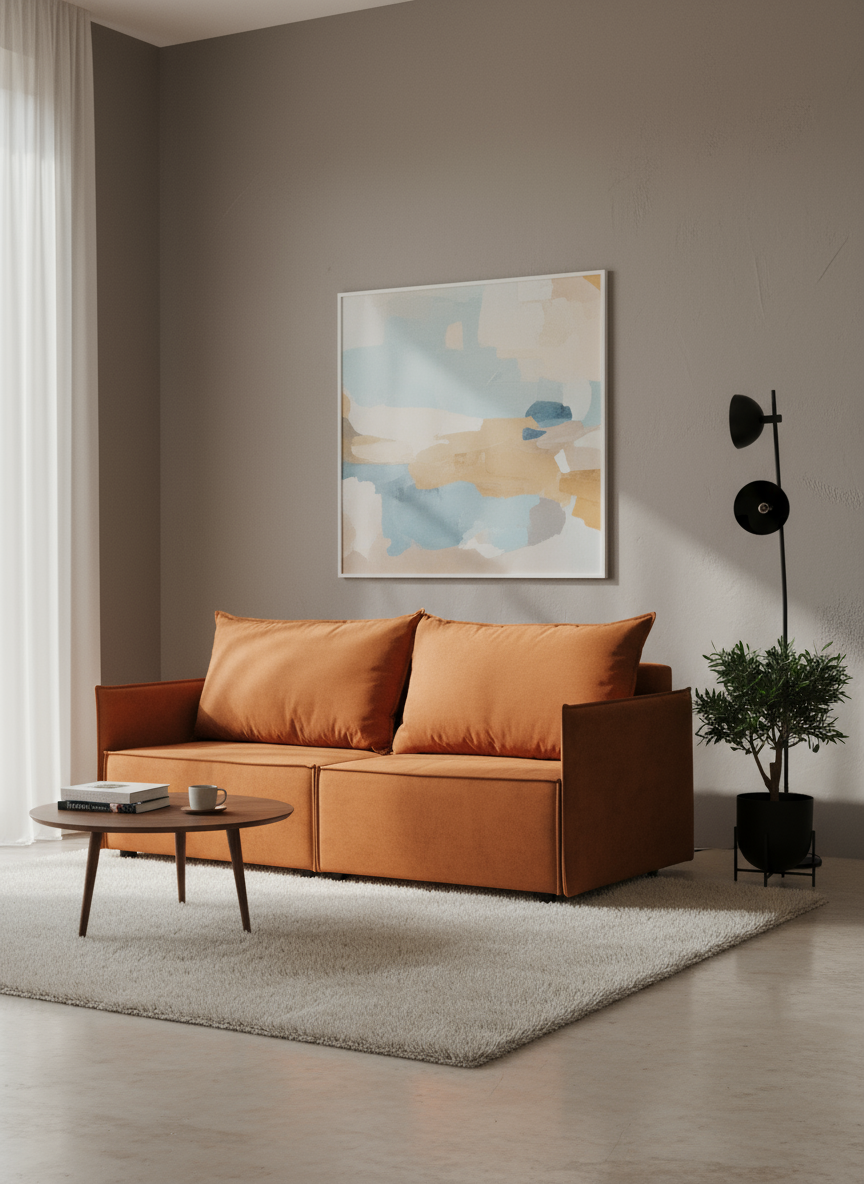 Диван-кровать CITYHD Ницца слим, оранжевый, современный скандинавский стиль, механизм еврокнижка