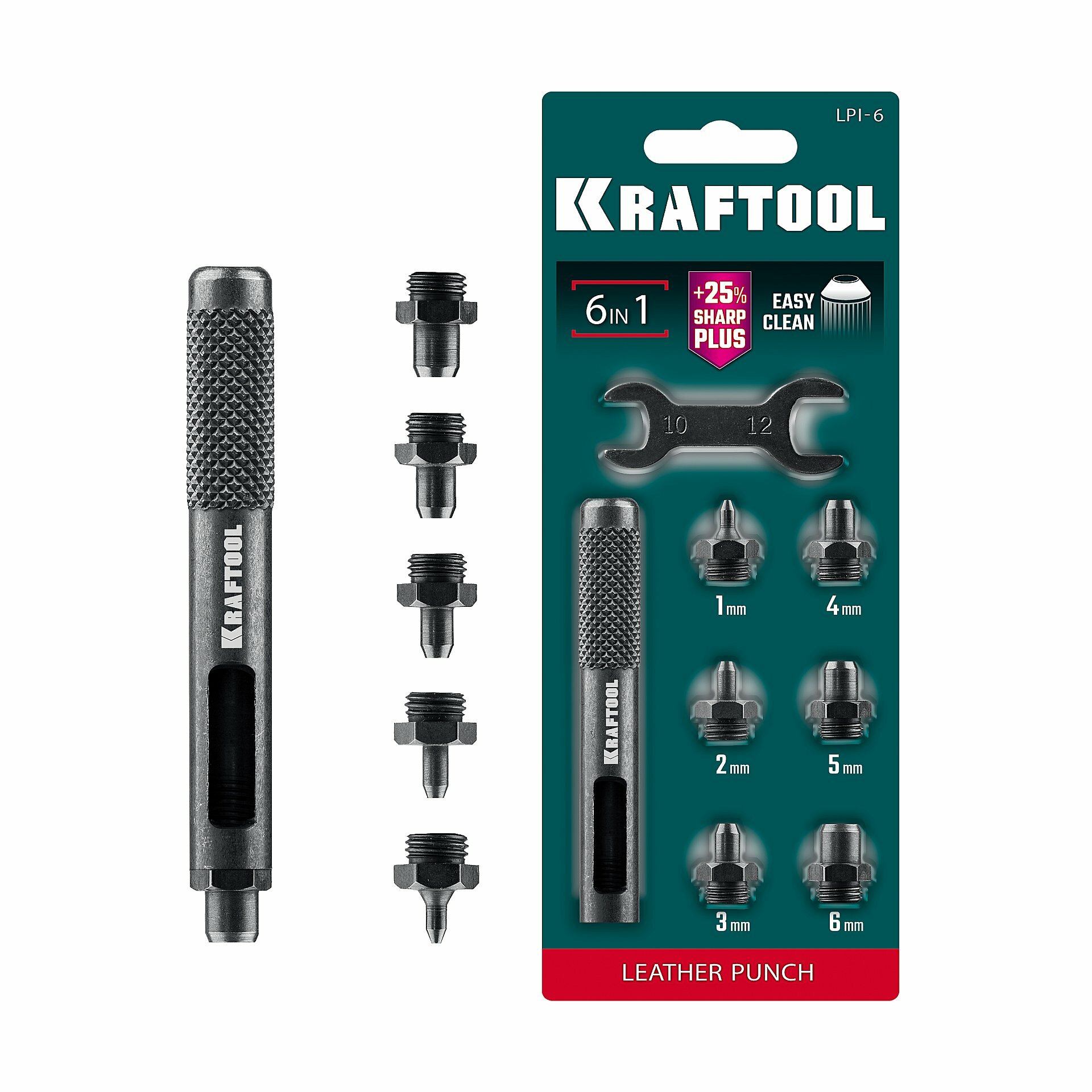 Пробойник для кожи KRAFTOOL LPI-6 с набором насадок 1-6мм 22951