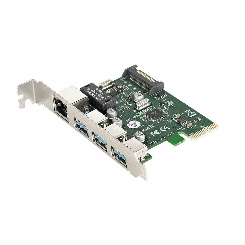 EXEGATE Контроллер EX283714RUS Контроллер сетевой EXE - 361 PCI - E 2.0, 3 USB3.0 ext + LAN UTP 1000Mbps, раз. доп. пит. OEM