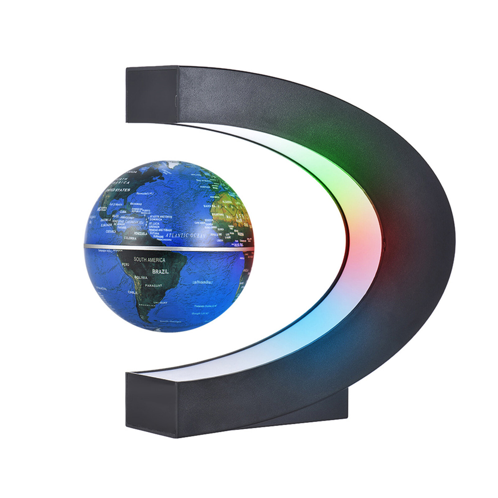 3-дюймовый C-образный магнитный плавающий глобус с картой мира со светодиодными цветными огнями для украшения домашнего офиса, обучающая демонстрация, синий, вилка Великобритании