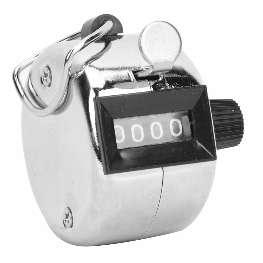 Четырехзначный ручной счетчик из серебристого алюминиевого сплава с крючком и пластиковой ручкой сброса для точного подсчета
