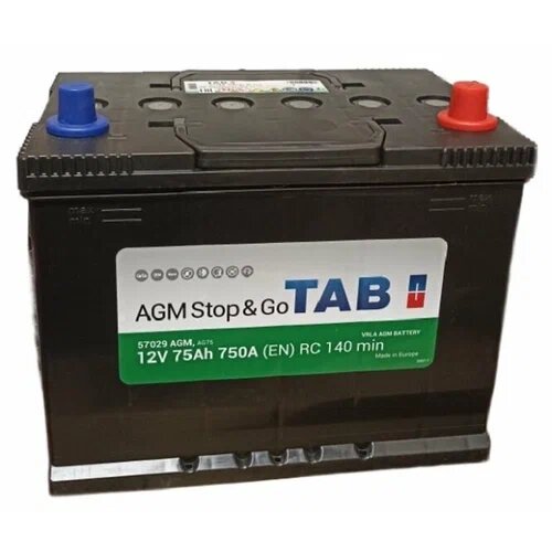 Аккумулятор автомобильный TAB AGM Stop&Go 6СТ-75.0 750А (57029) яп. ст/бортик (259x175x221) D26L 259x175x221