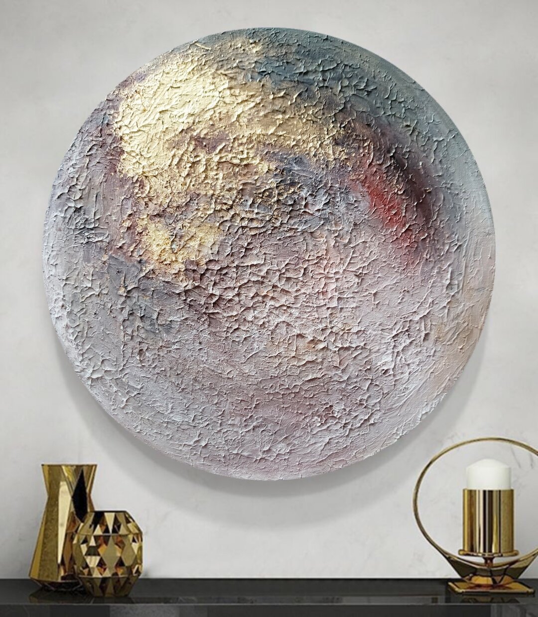 Картина "Планета Хирон", круглая, текстурная, ручная работа, с золотом