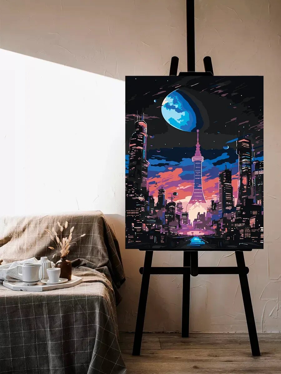 Картина по номерам Небоскреб Ночной Город Луна