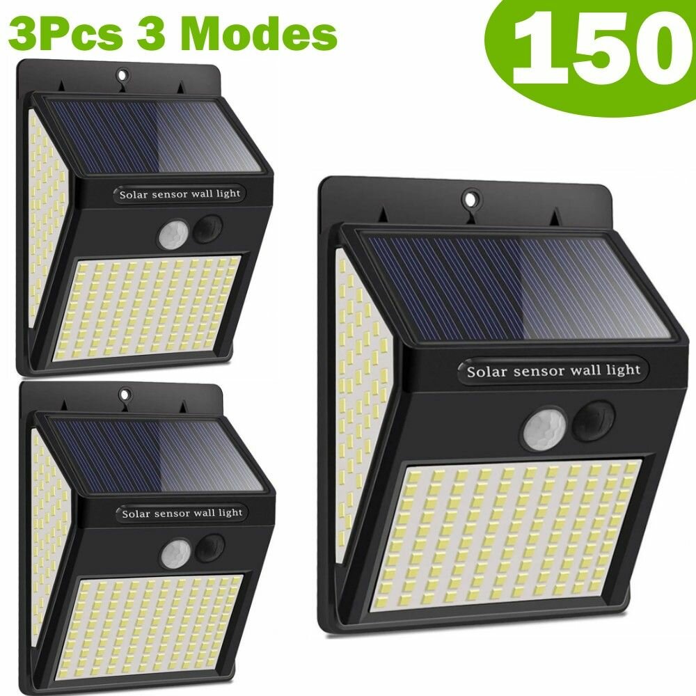3 шт. Суперъяркая трехсторонняя Люминесцентная Солнечная лампа для наружного освещения, 150 светодиодный 3 режима, датчик движения на, IP65 освещение на солнечных батареях для украшения сада