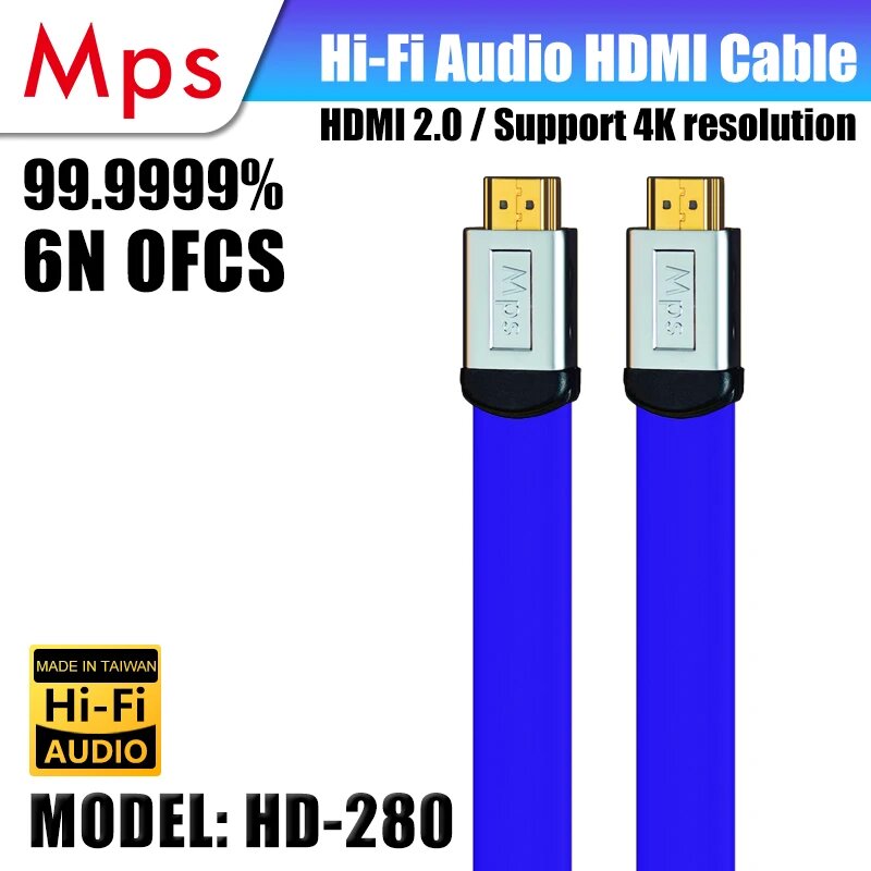 HiFi MPS HD-280 HiFi 6N OFC + Серебристый позолоченный IIS HDMI-совместимый 2,0 3D 24AWG 4K X 2K Аудио Return Ethernet, 1 м