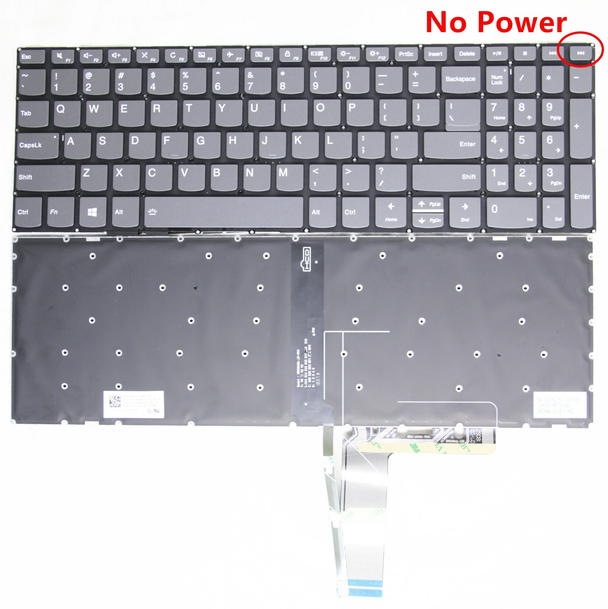 Клавиатура для ноутбука Lenovo IdeaPad 330s-15, V330-15 серая, без рамки, с подсветкой