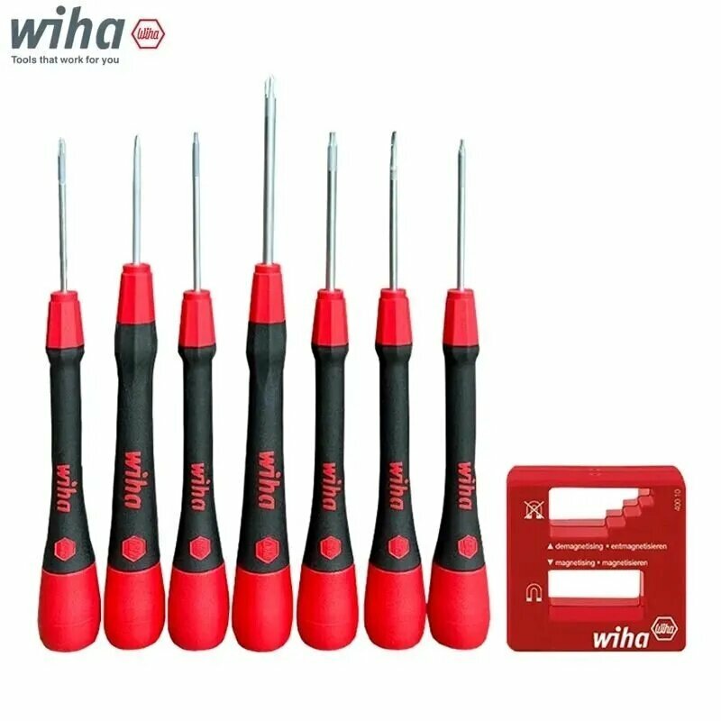 Набор прецизионных отверток Wiha 90018C из 8 предметов с размагничивающим устройством, быстрая идентификация, чувствительные крепежные инструменты