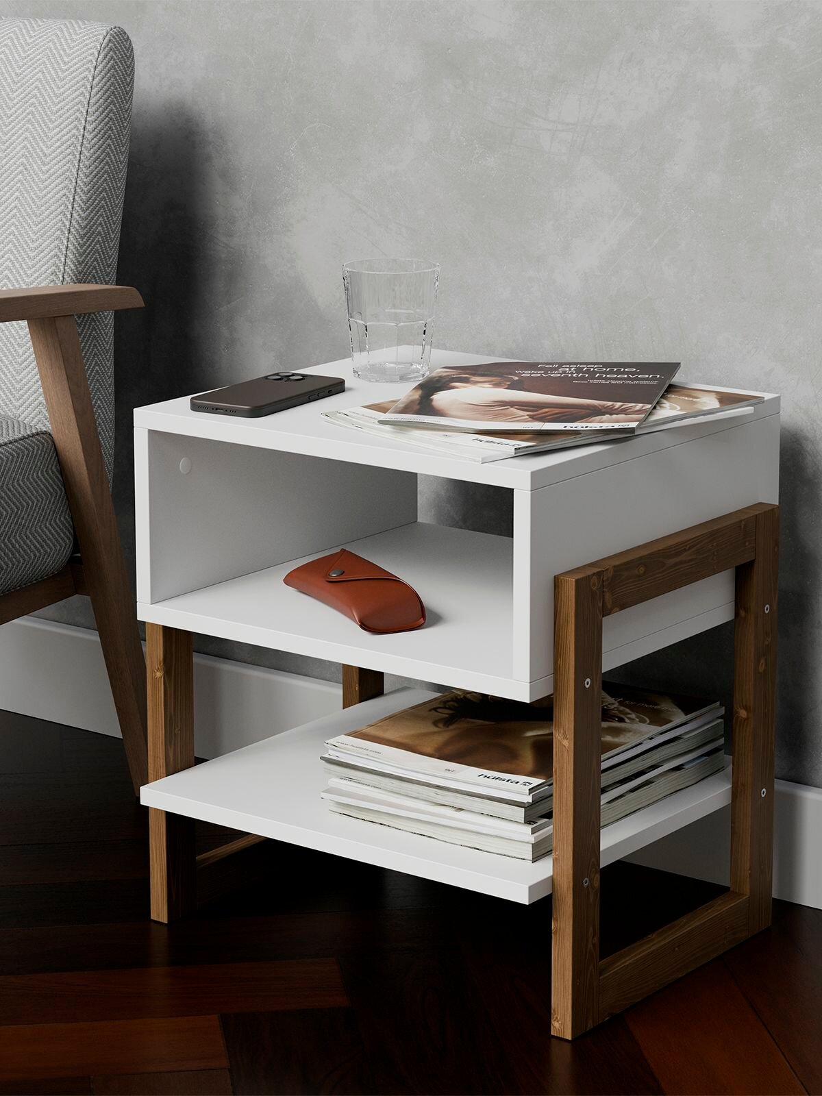 Тумба прикроватная ALIBERY "Болли", белая, ЛДСП, 45х47х41 см