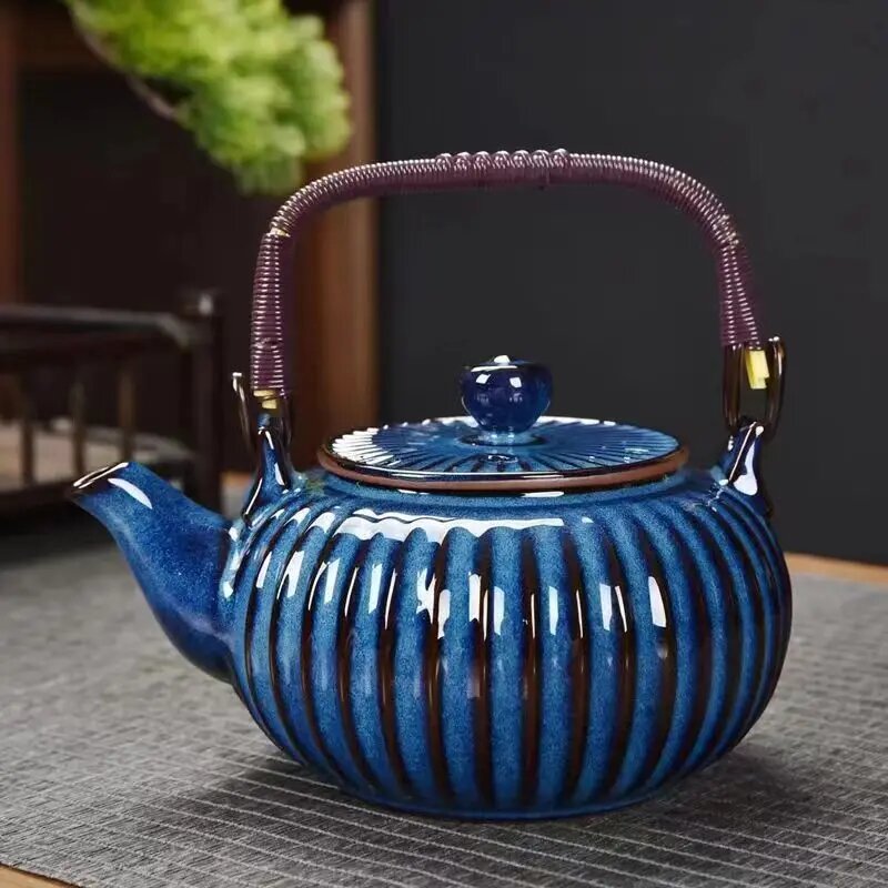 Керамический чайник 700 мл Темно-синий, blue stripe