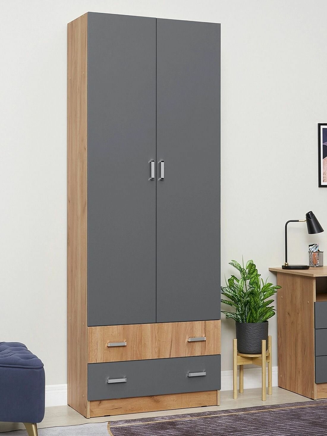 Шкаф Мебельная Фабрика Рай "Мартина", ЛДСП, графит, дуб крафт