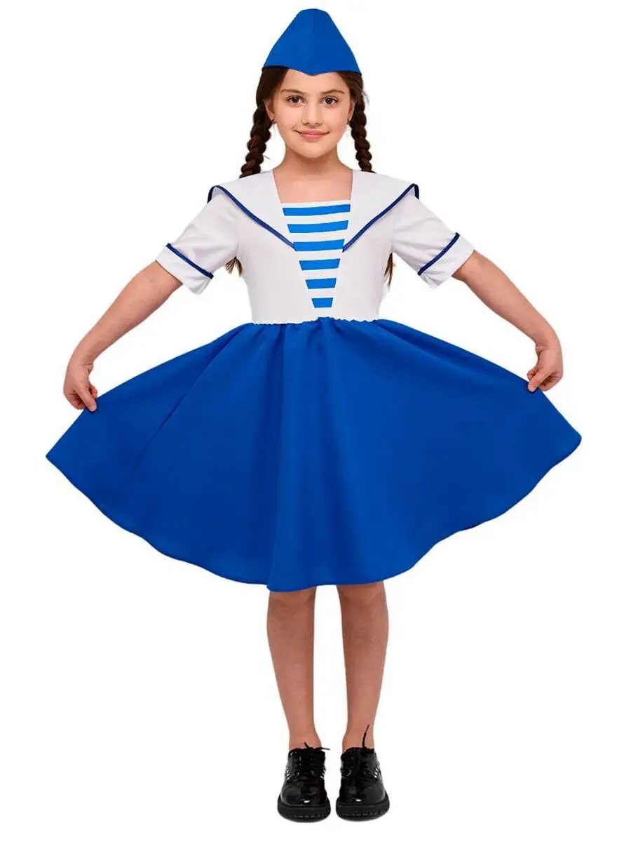 Карнавальный костюм морячки на танцы, синий, XSJun (164 см)