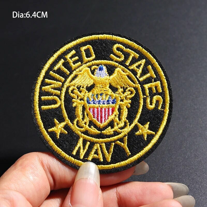 Золотой круглый значок, Размер: 6,4*6,4 см, патч, вышитая аппликация, пошив одежды, наклейки с утюгом, Значки для аксессуаров одежды