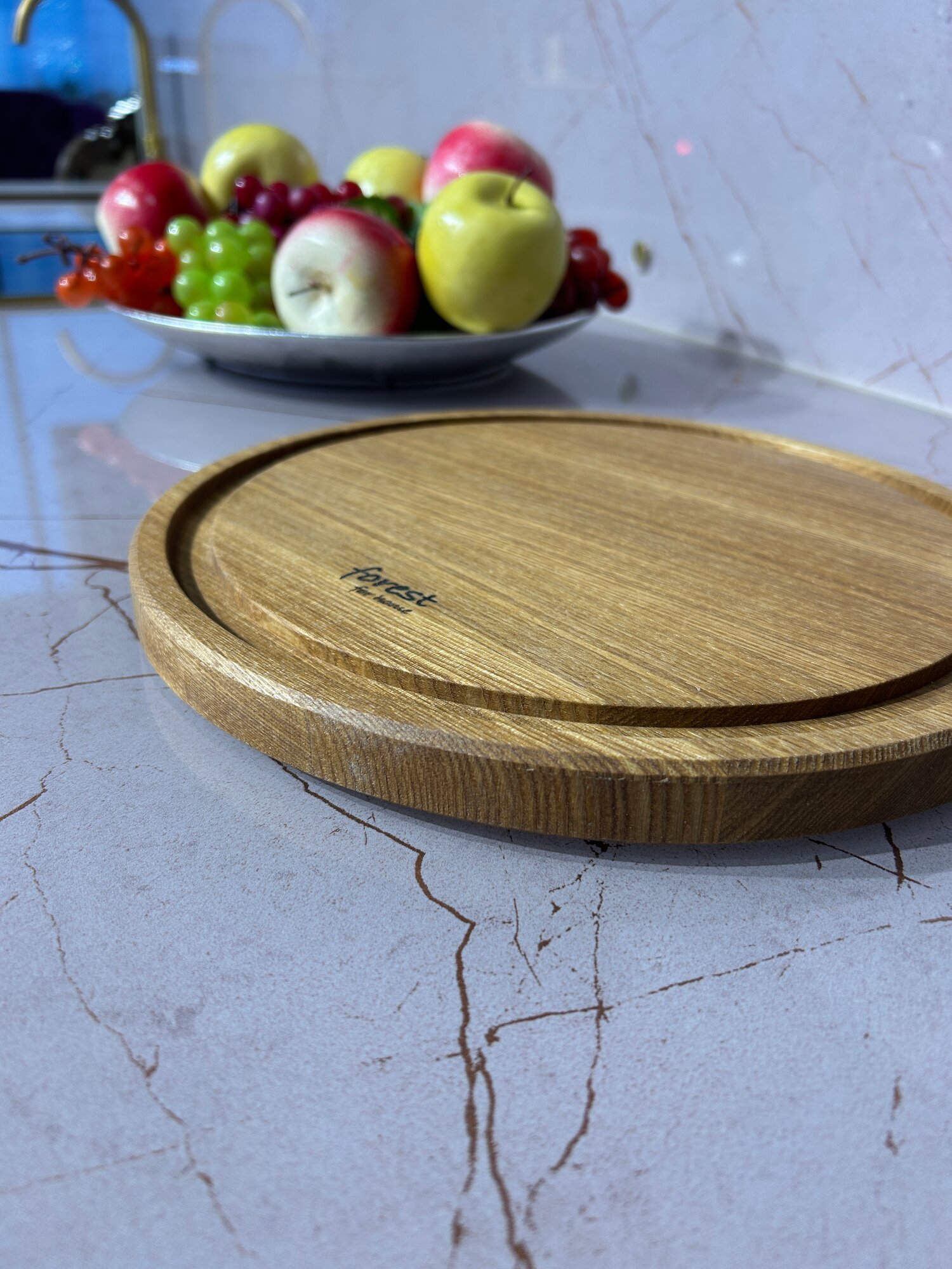 Доска разделочная деревянная круглая в подарочной упаковке Forest for home, d 28 см, толщина 2 см. Премиум качество!