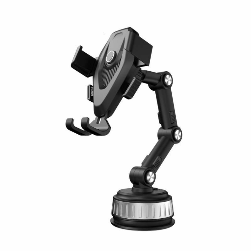 Универсальный держатель для телефона на центральную консоль автомобиля с мощной присоской и зажимом, Черный