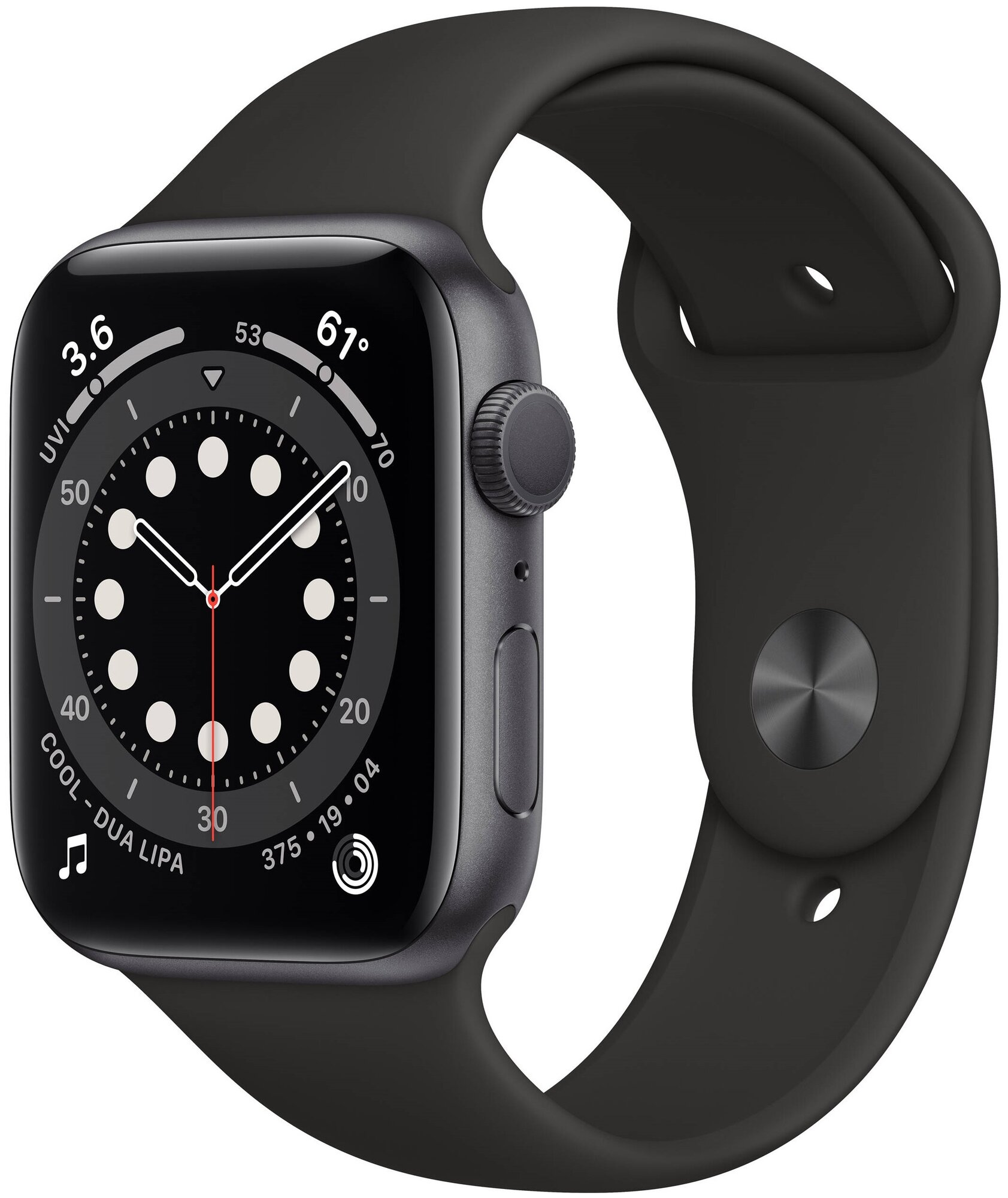 Умные часы Watch Series 6 GPS 44мм Aluminum Case with Sport Band, серый космос/черный