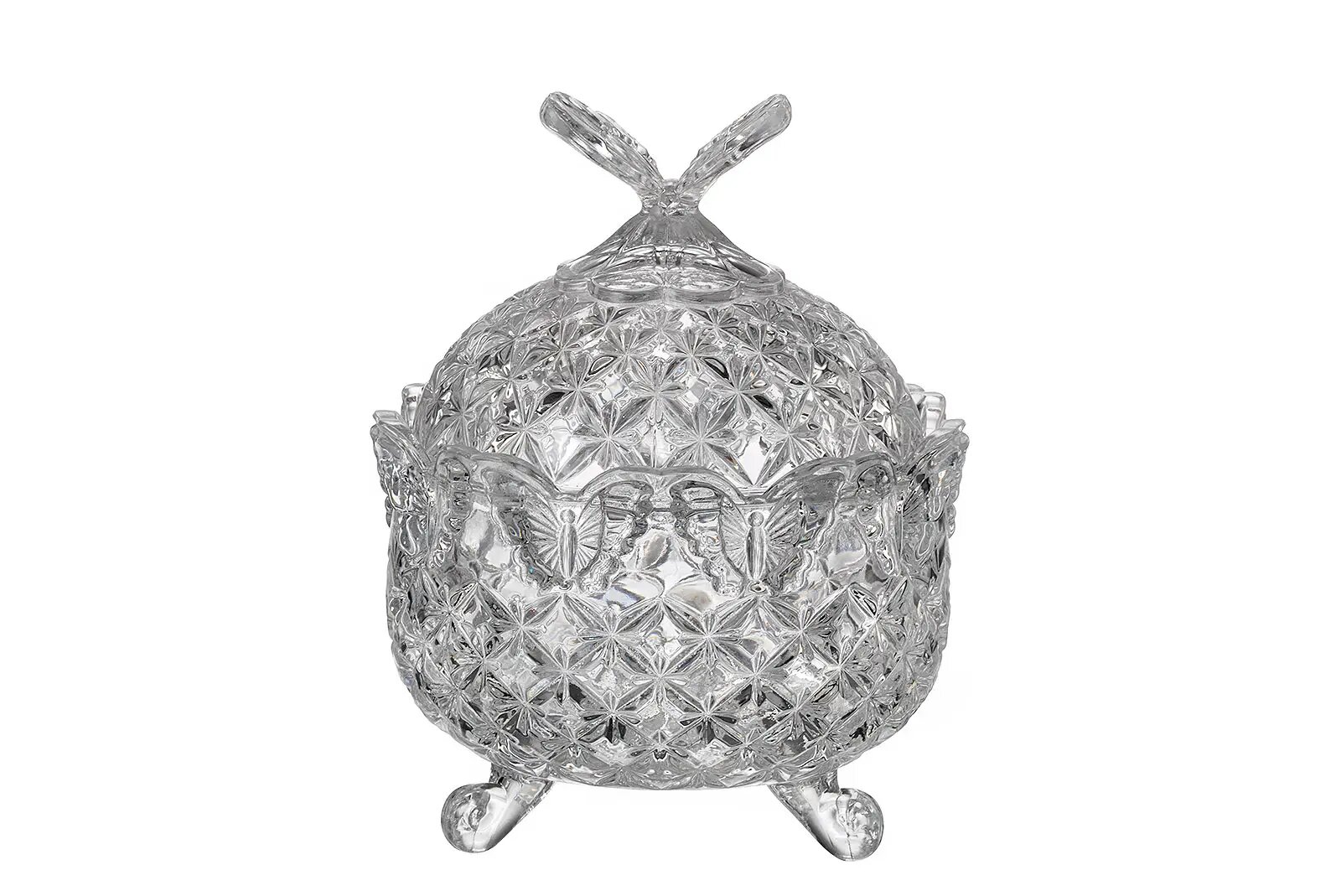 Доза "Бабочка", 20 см, круглая, хрусталь, Crystal Bohemia/ БПХ566
