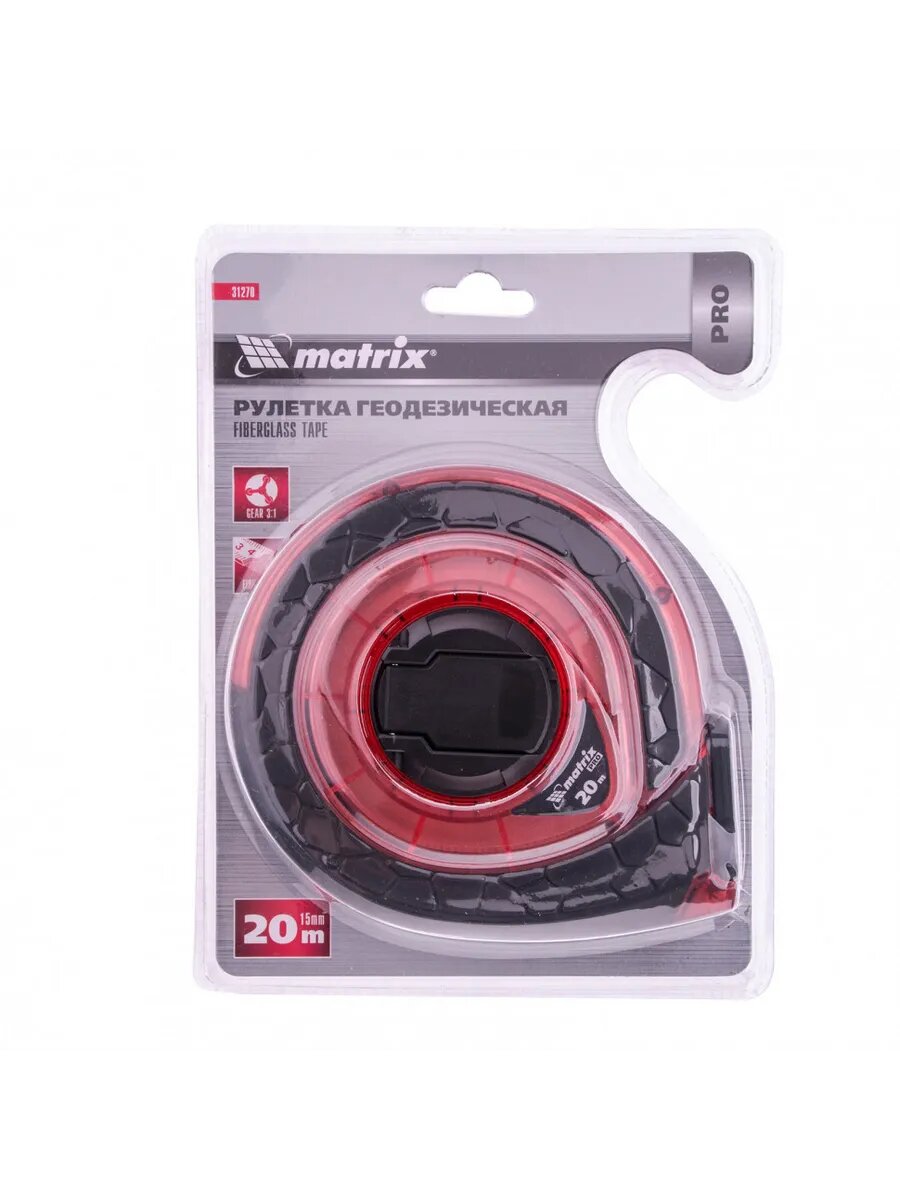 Рулетка геодезическая 20 м х 15 мм, закрытый, MATRIX, 31270
